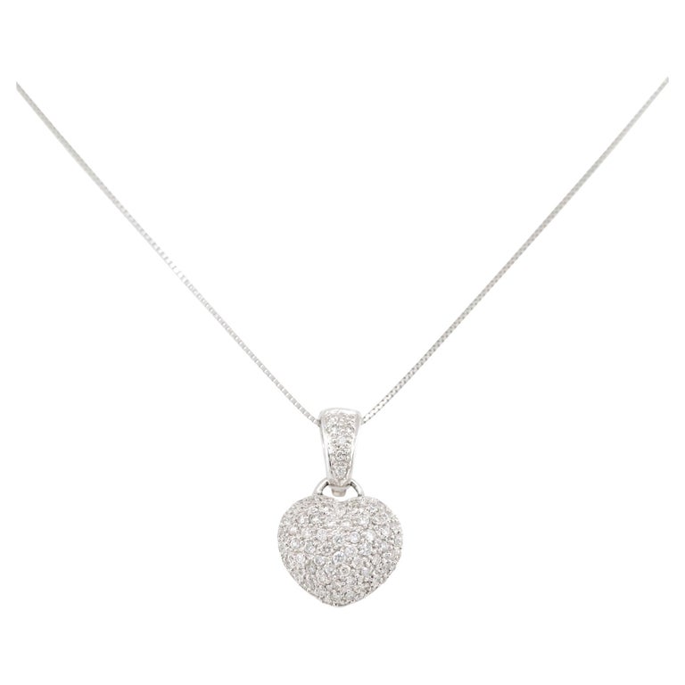 1.15 Carat Mini Pave Diamond Puffed Heart Necklace 18 Karat in Stock ...