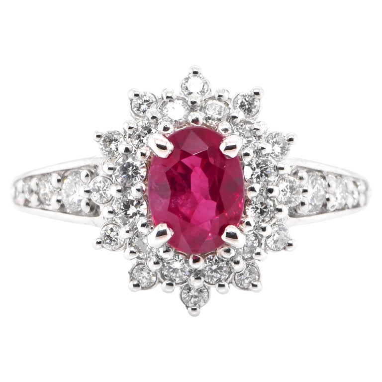 1.15 Carat Natural Ruby and Diamond Double Halo Ring Set in Platinum ...