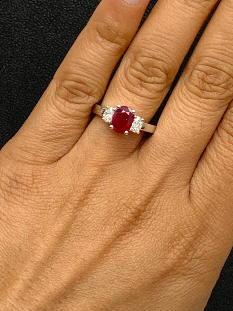 1.15 Carat Oval Cut Ruby and Diamond 3 Stone Engagement Ring in 18k ...