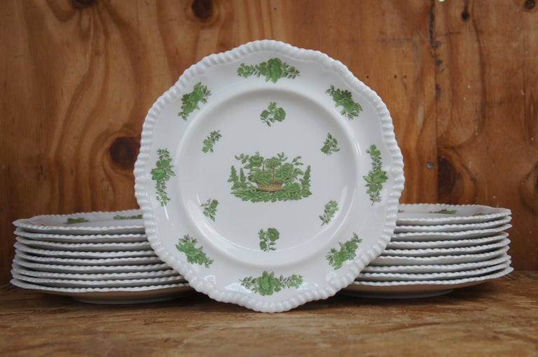 115 Pc Vintage English Spode Green Basket China Dinner Plates Bowls Tea ...