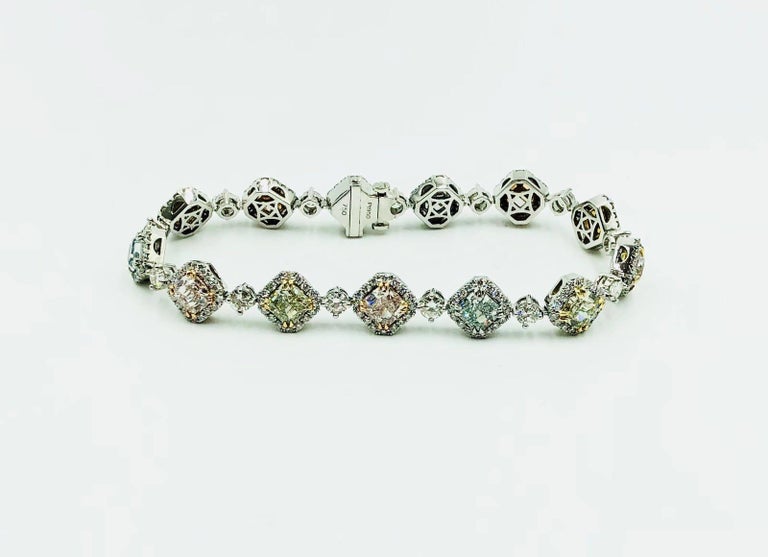 11.50 Carat 13 Natural Multicolored Diamond Bracelet in Platinum For ...