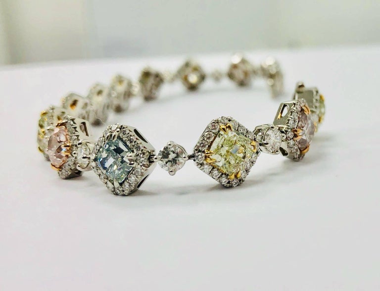 11.50 Carat 13 Natural Multicolored Diamond Bracelet in Platinum For ...