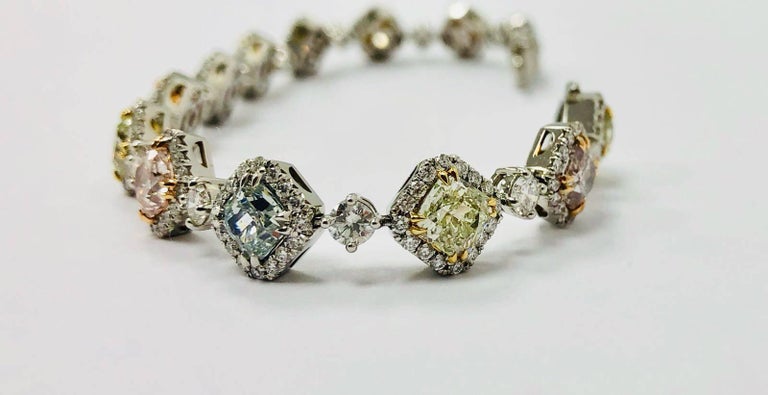 11.50 Carat 13 Natural Multicolored Diamond Bracelet in Platinum For ...