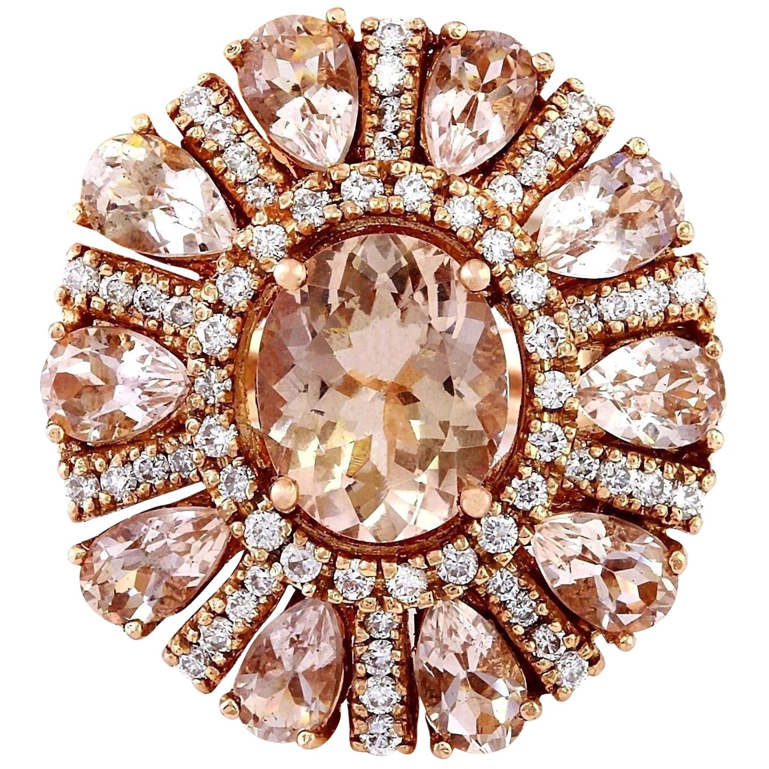 11.30 Carat Natural Morganite 18 Karat Solid Rose Gold Diamond Ring For ...