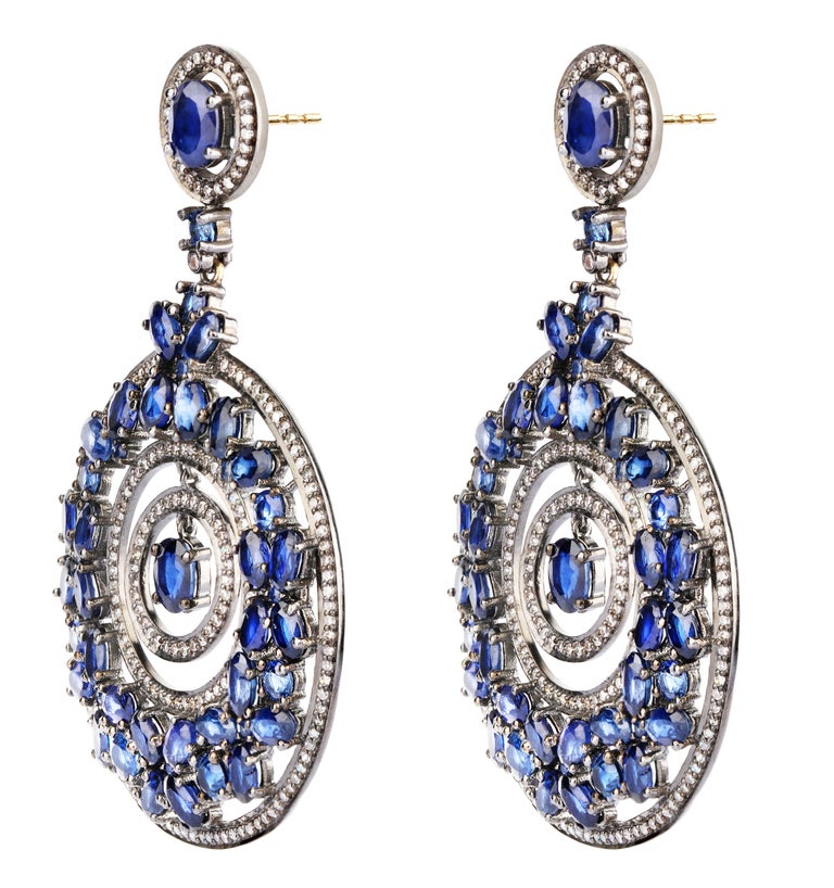 11.50 Carat Sapphire and Diamond Cocktail Earrings For Sale at 1stDibs