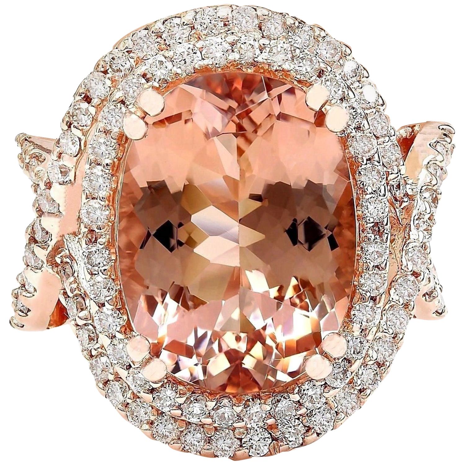 11.51 Carat Morganite 18 Karat Yellow Gold Diamond Ring For Sale at 1stDibs