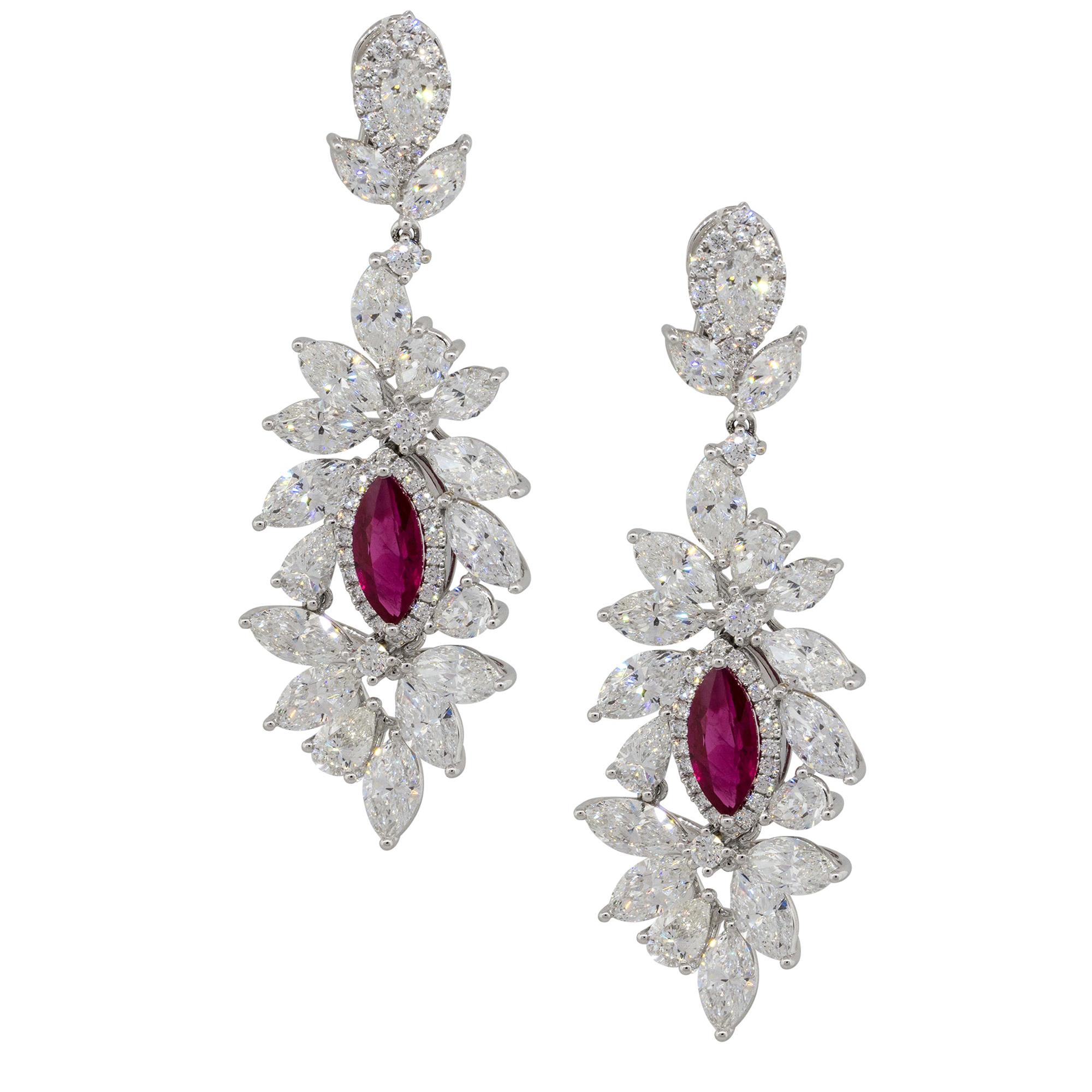 18 Karat Beautiful Long Flower with Ruby Earring For Sale at 1stDibs