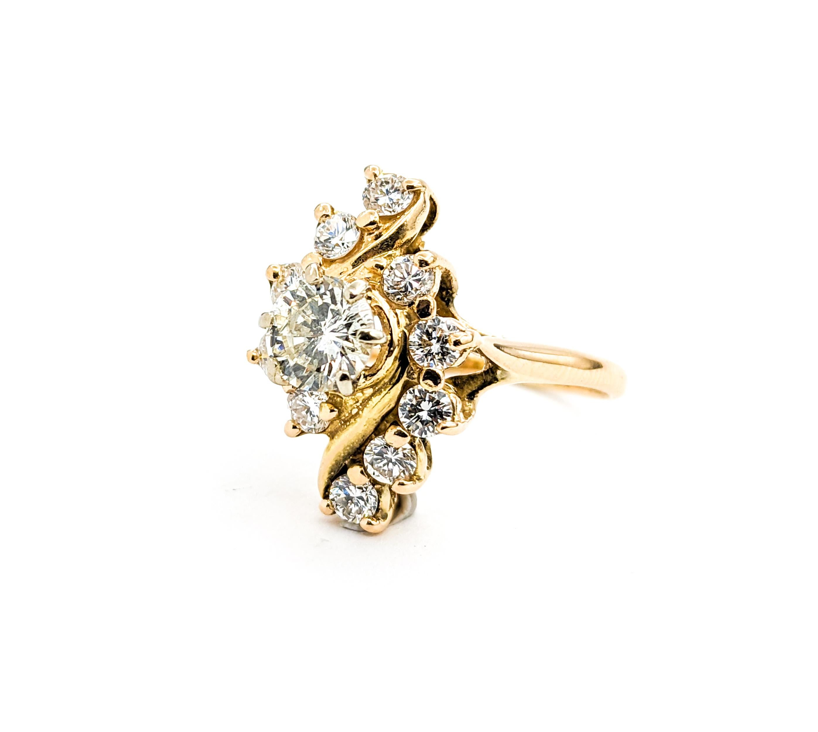 1.15ctw Diamond Unique Waterfall Ring In Yellow Gold For Sale at 1stDibs