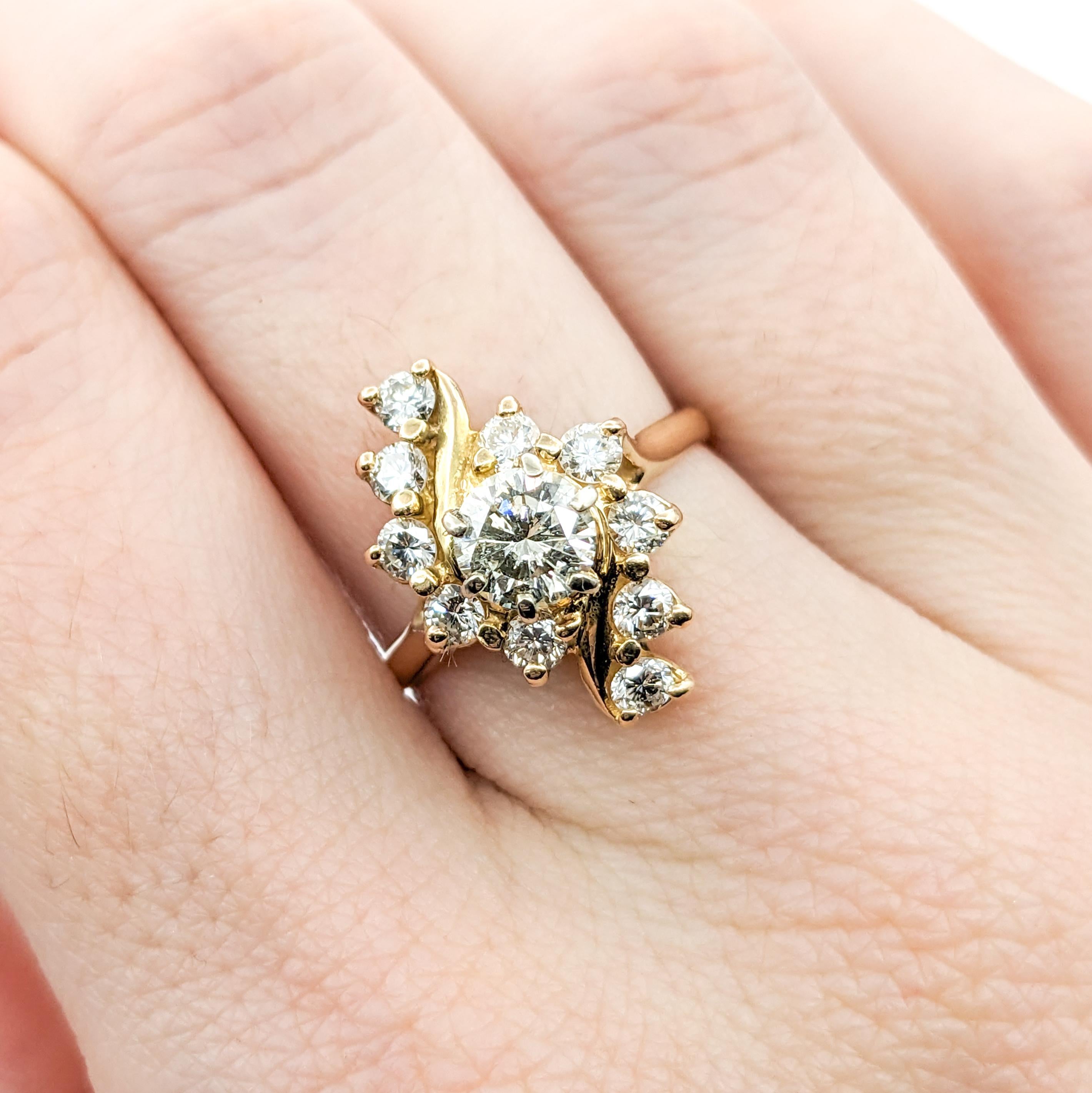 1.15ctw Diamond Unique Waterfall Ring In Yellow Gold For Sale at 1stDibs