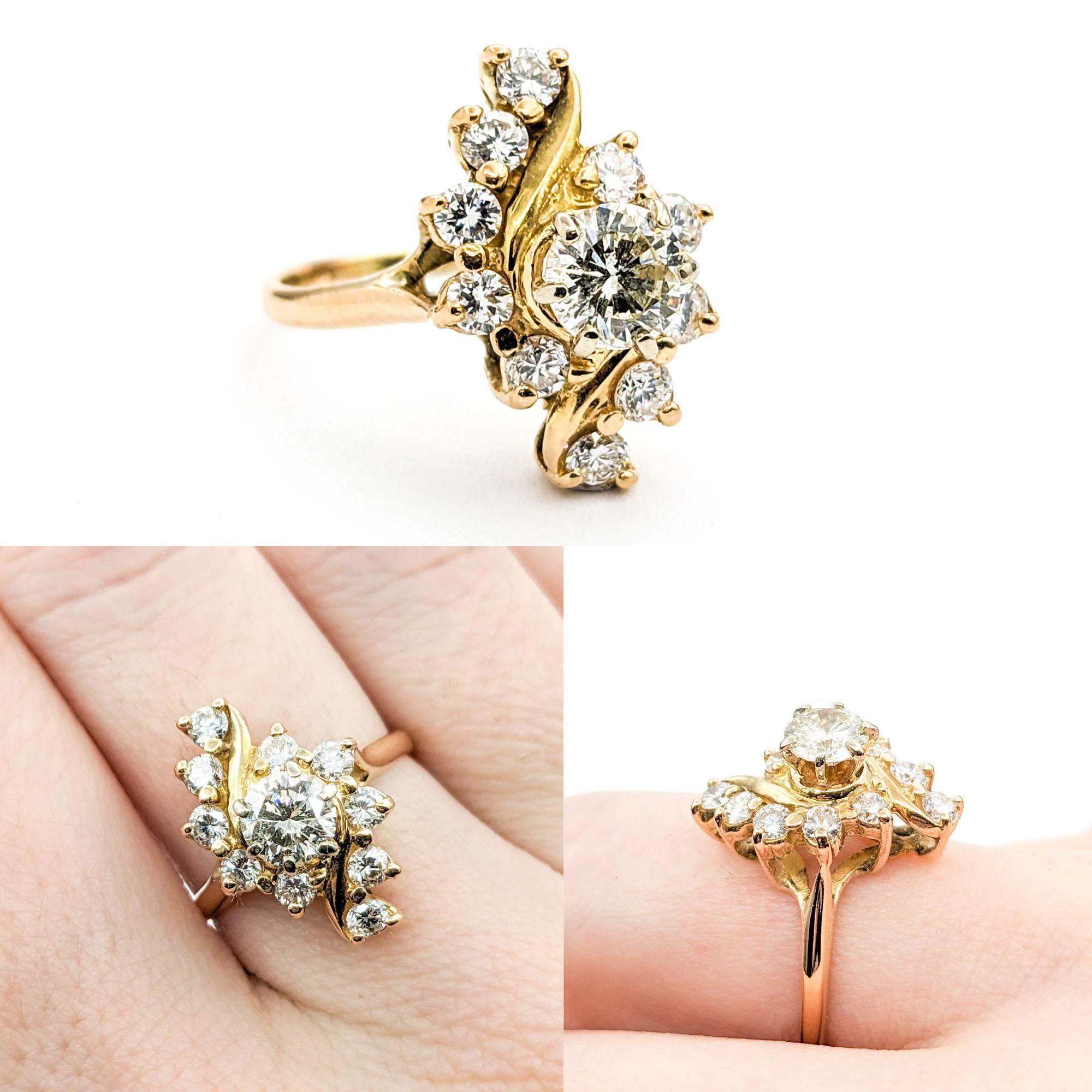 1.15ctw Diamond Unique Waterfall Ring In Yellow Gold For Sale at 1stDibs