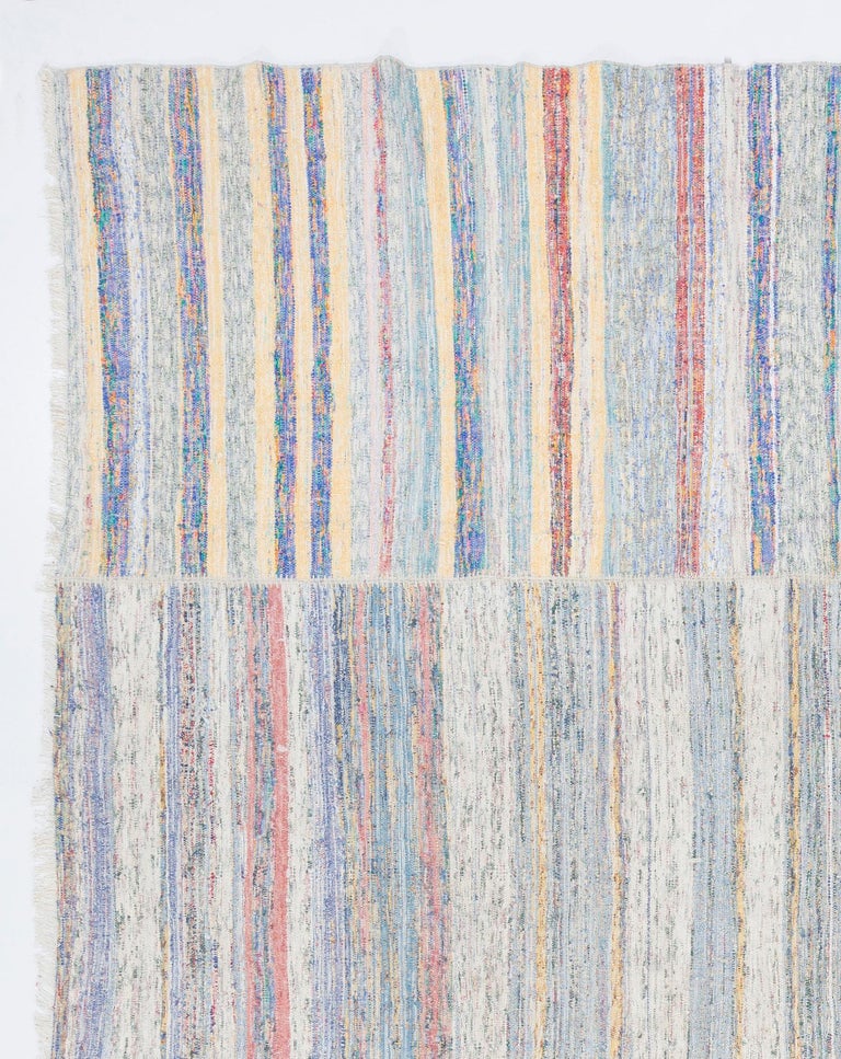 Vintage Cotton Striped Kilim. Handmade Turkish Rag Rug. Flat-Weave For ...