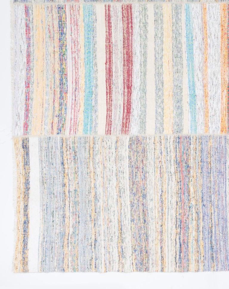 Vintage Cotton Striped Kilim. Handmade Turkish Rag Rug. Flat-Weave For ...