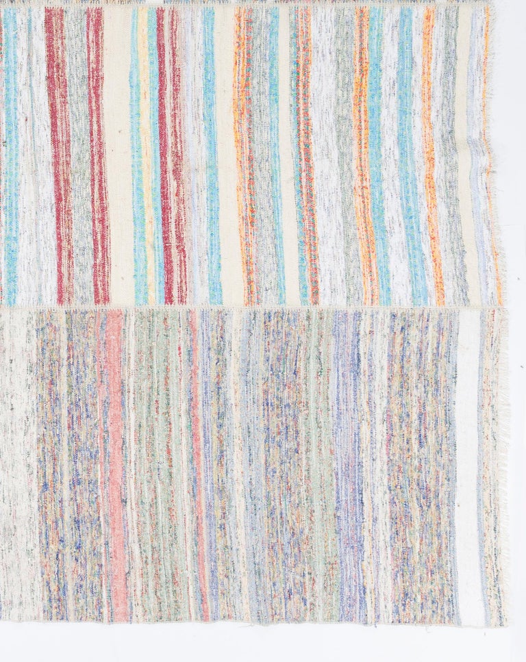 Vintage Cotton Striped Kilim. Handmade Turkish Rag Rug. Flat-Weave For ...