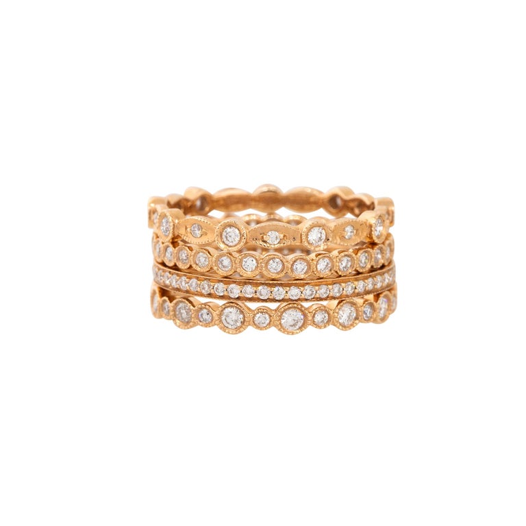 1.16 Carat Diamond Set of 4 Stackable Rings 18 Karat in Stock For Sale ...