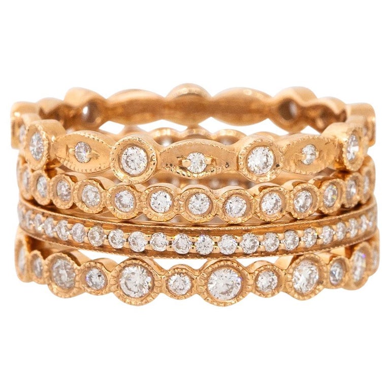 1.16 Carat Diamond Set of 4 Stackable Rings 18 Karat in Stock For Sale ...