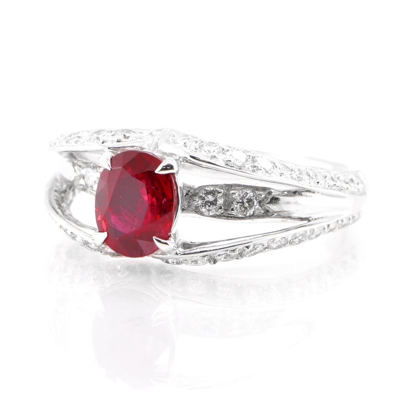 1.16 Carat Natural Blood Red Ruby and Diamond Ring Set in Platinum For ...