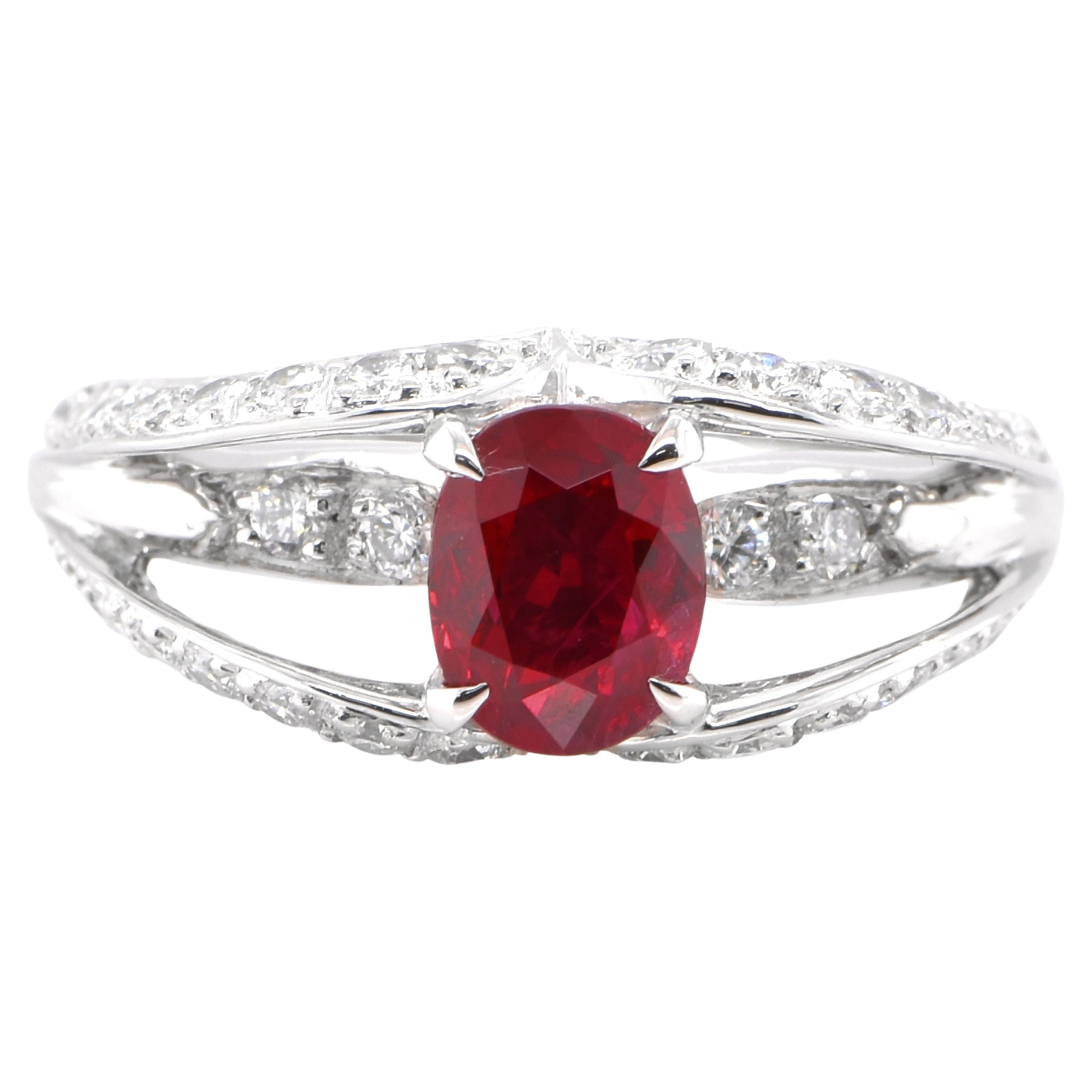 1.01 Carat Natural Blood Red Ruby and Diamond Ring Set in 18 Karat Gold ...
