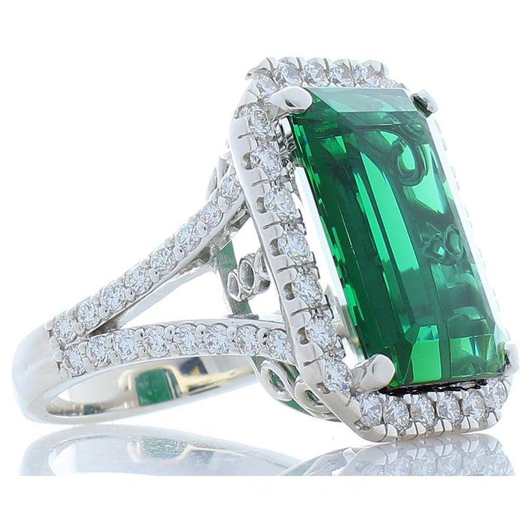 11.61 Carat Emerald Cut Tourmaline and Diamond Cocktail Ring in 18 ...