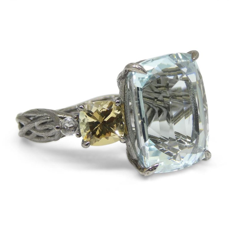 11.67ct Aquamarine, Heliodor and Diamond Vine Ring set in 14k Black ...