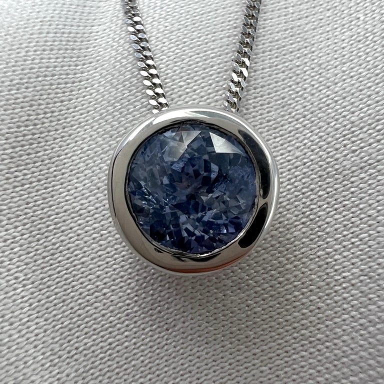 1.16ct Vivid Blue Ceylon Sapphire 18k White Gold Round Cut Rubover Pendant For Sale at 1stDibs