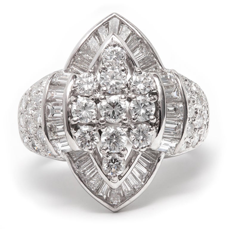 2.84 ct Natural Round Brilliant and Taper Cut White Diamonds Ring For ...