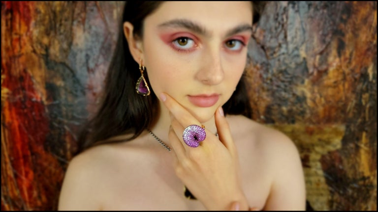 11.75ct Pink Sapphire, Calla Lilies Ring accented with Diamonds, 18RG For Sale at 1stDibs