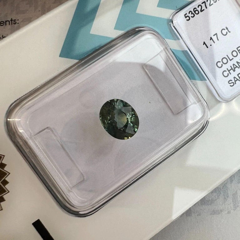 1.17ct Colour Change Sapphire Unheated Deep Green Blue IGI Certified Oval Cut For Sale at 1stDibs