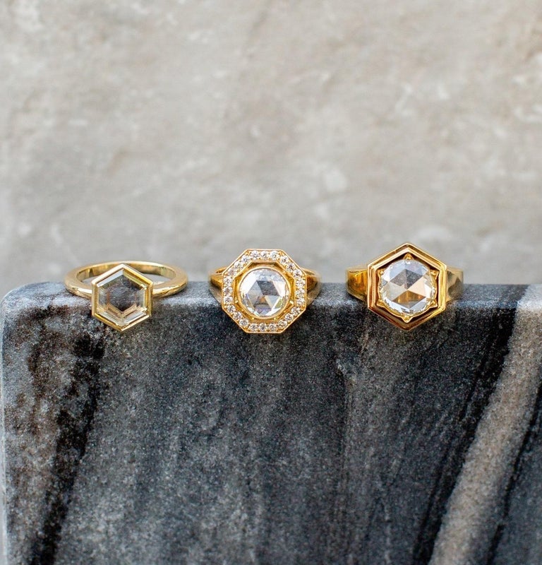 Handcrafted Wyler Hexagonal Cut Diamond Ring by Single Stone For Sale ...