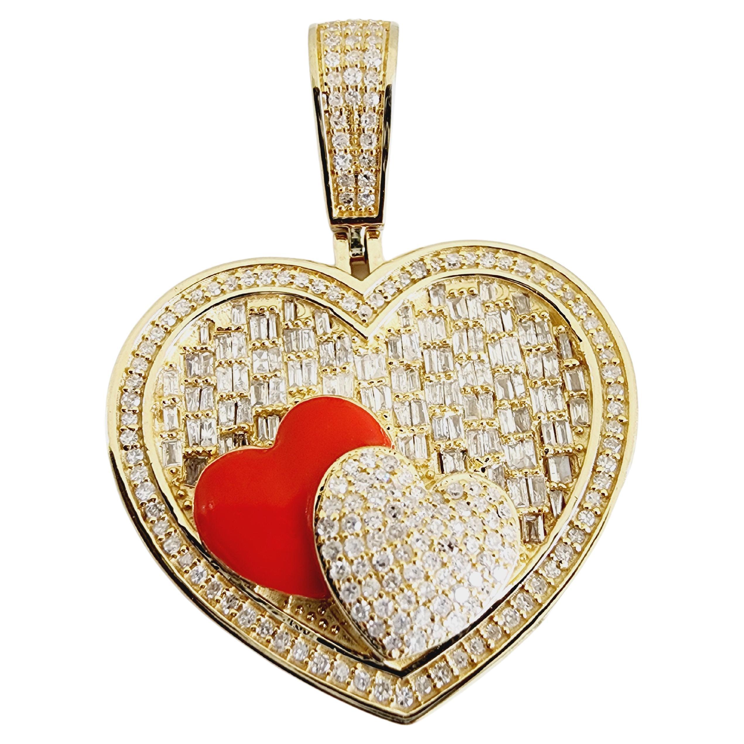 Big Purple Heart Pendant 14 Karat Yellow Gold Amethyst Heart Gemstone ...