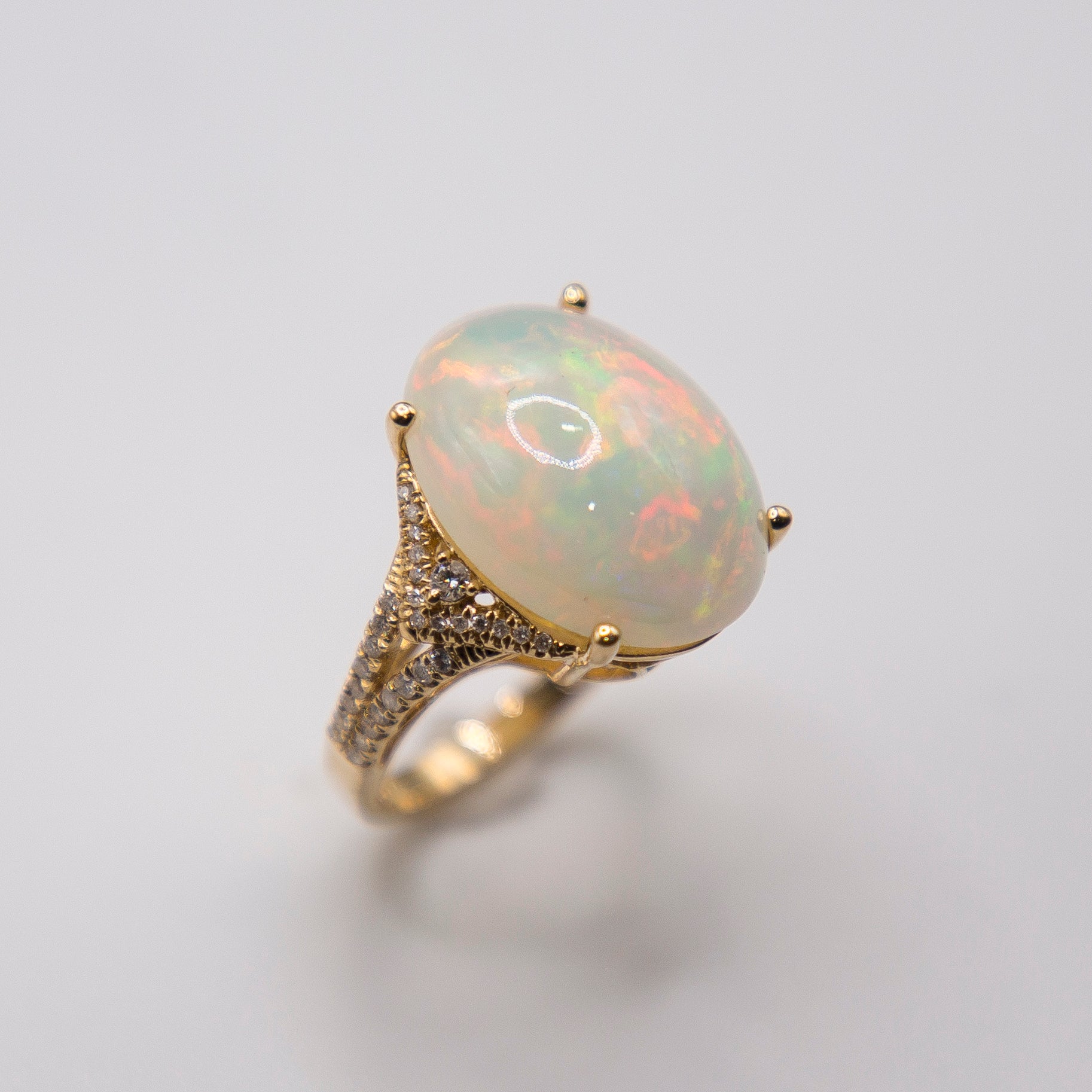 Large Australian Lightning Ridge Opal, Emerald, Diamond Ring in 14k ...