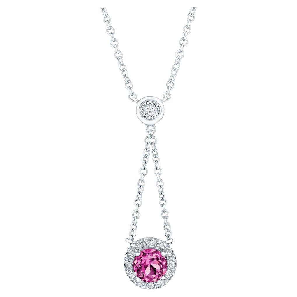 1.18ct Pink Tourmaline and Round Diamond Lariat Pendant in 18KT White ...