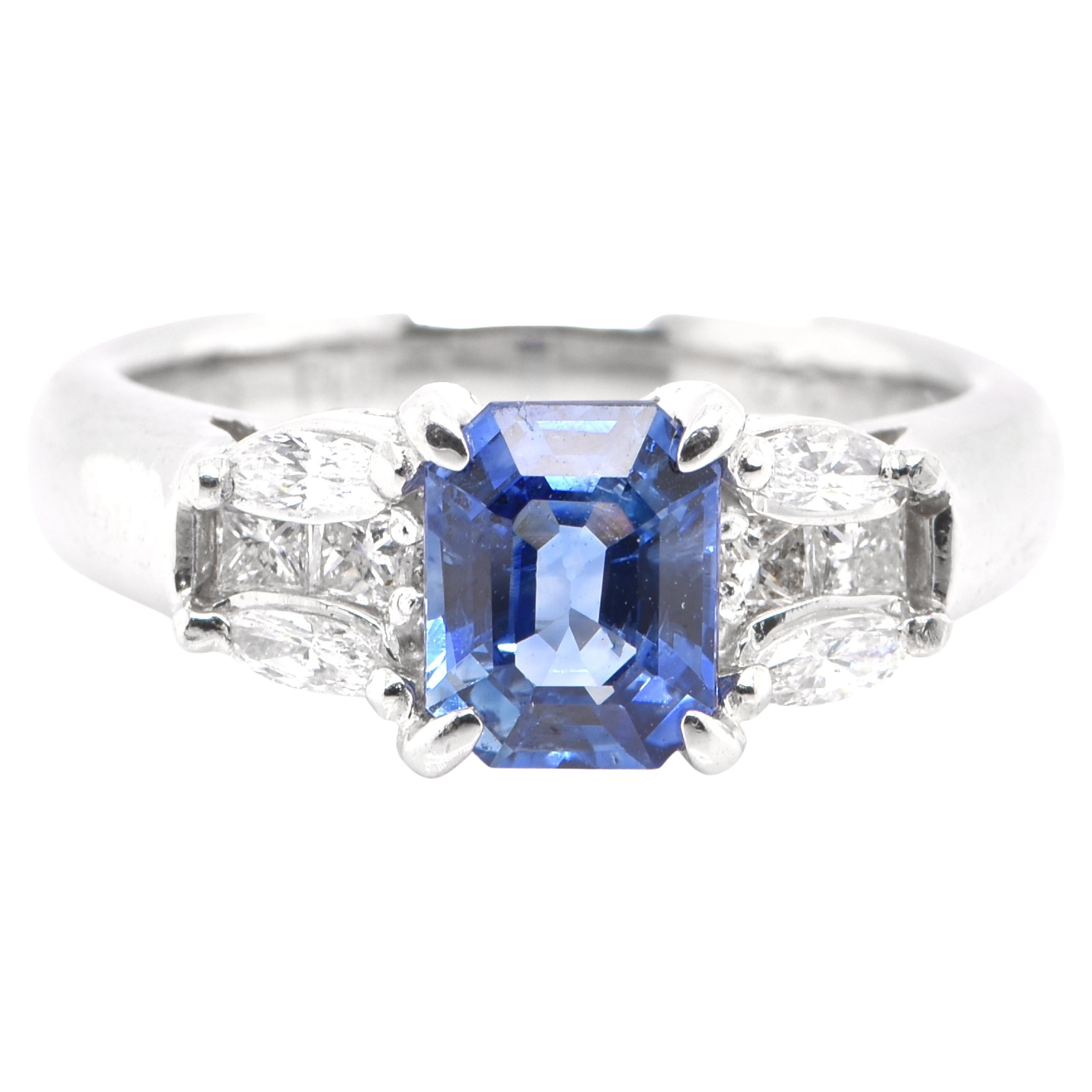 1.19 Carat Natural Blue Sapphire and Diamond Ring Set in Platinum For ...