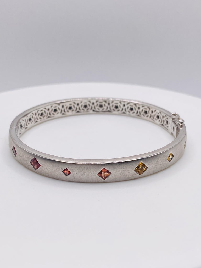 1.19 Carat Princess Cut Multi-Colored Sapphire Sterling Silver Bangle ...