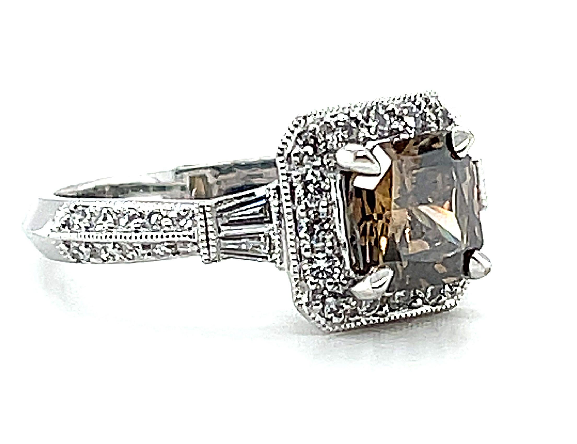 Radiant Coffee Diamond Engagement Ring in 18k White Gold, 1.19 Carats ...