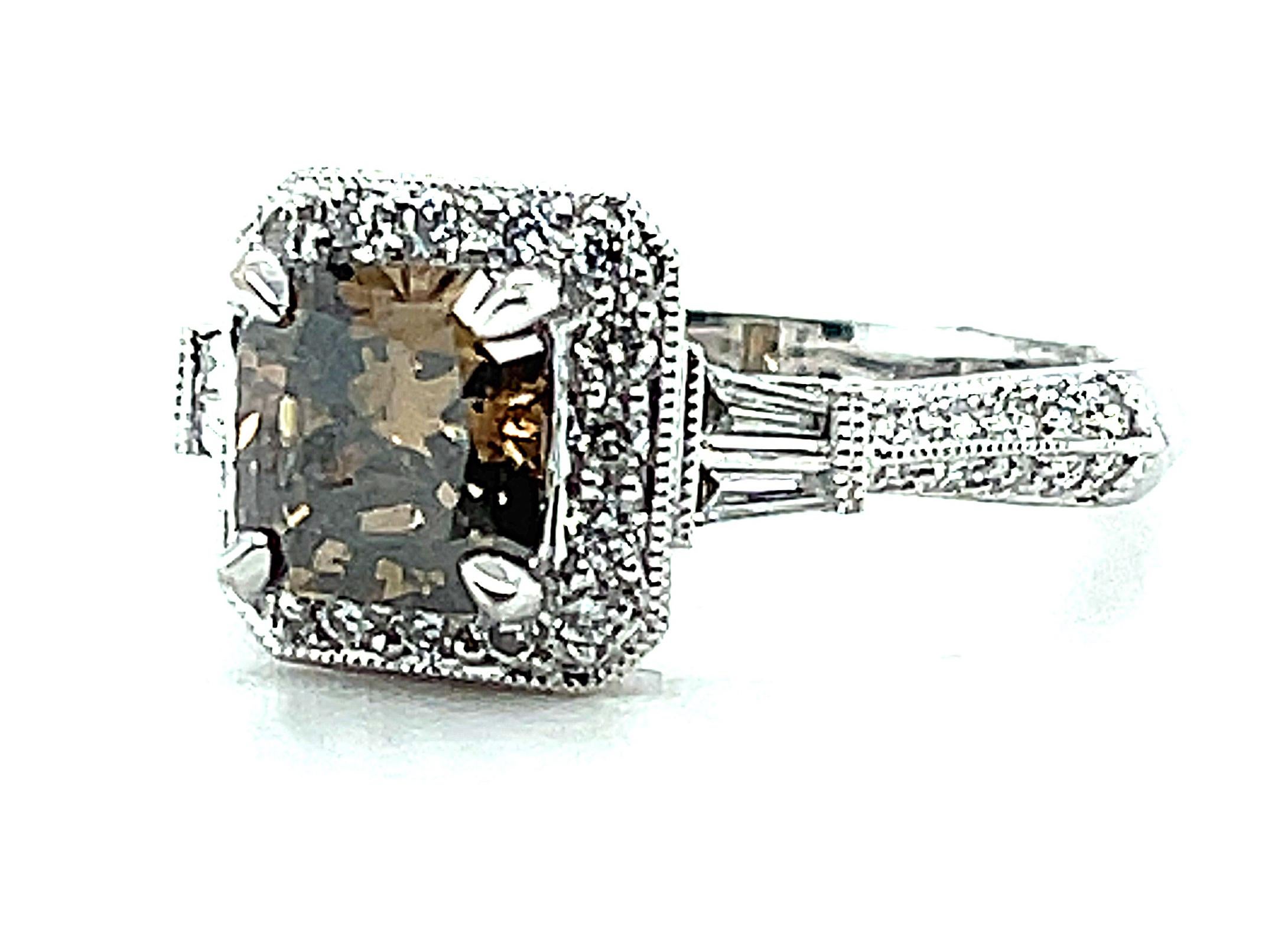 Radiant Coffee Diamond Engagement Ring in 18k White Gold, 1.19 Carats ...