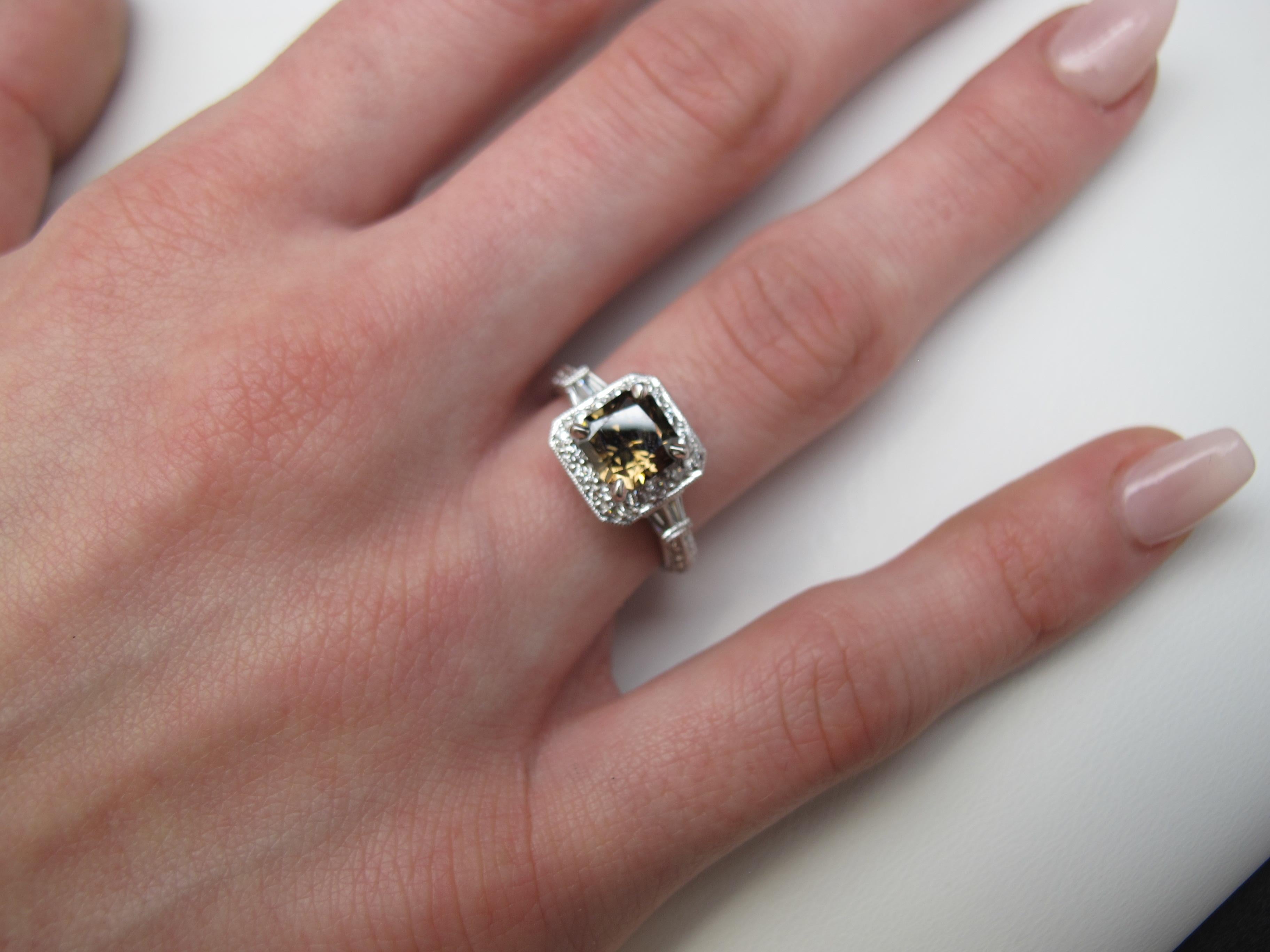 Radiant Coffee Diamond Engagement Ring in 18k White Gold, 1.19 Carats ...