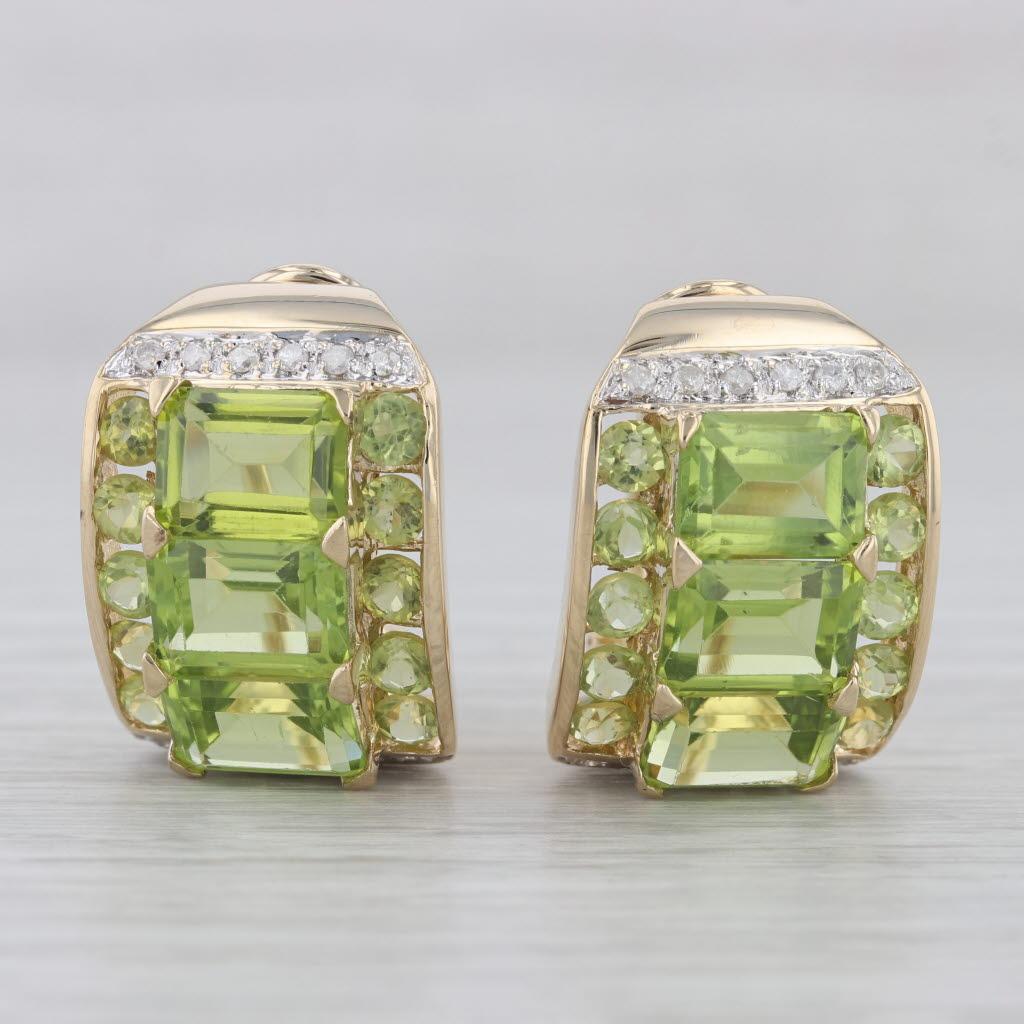11.90ctw Peridot Diamond Drop Earrings 14k Yellow Gold Omega Backs ...