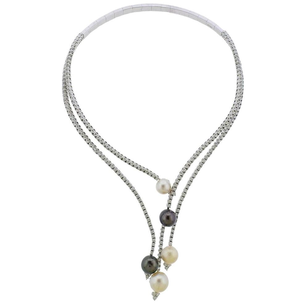 Mish New York Pearl Necklace with Diamond Gold "Rope" Ring and Toggle ...