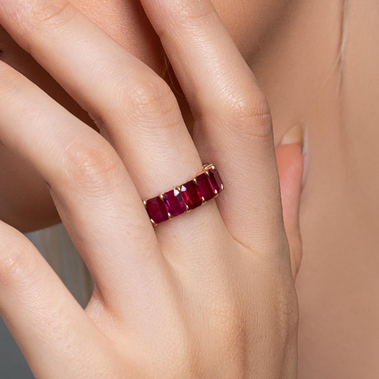 11.92 Carat Ruby Eternity Ring, Emerald Cut Rubies Set in 18k Gold Ring ...