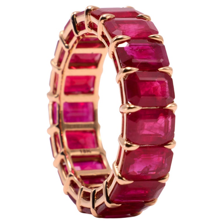 11.92 Carat Ruby Eternity Ring, Emerald Cut Rubies Set in 18k Gold Ring ...