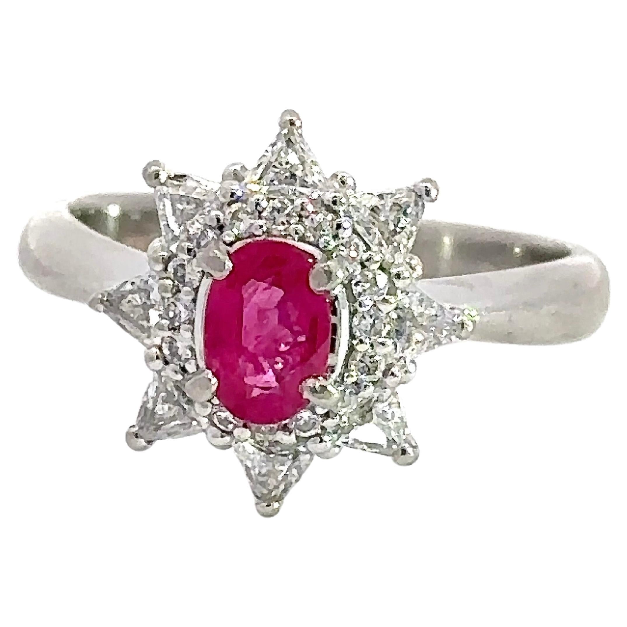 1.19CT Diamond and Ruby Platinum Ring For Sale at 1stDibs
