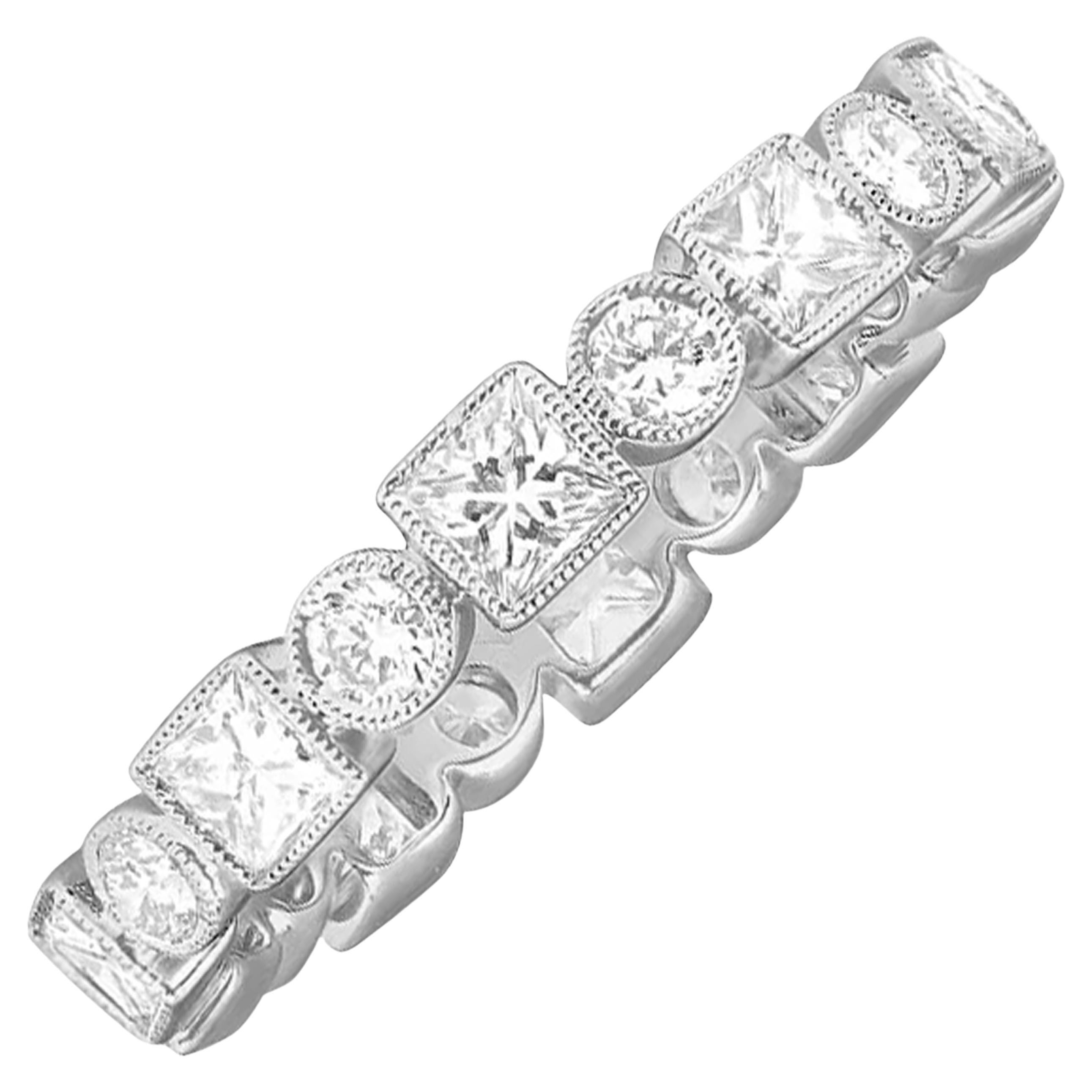 1.19ct Round Brilliant and Princess Cut Diamonds Wedding Band, White ...