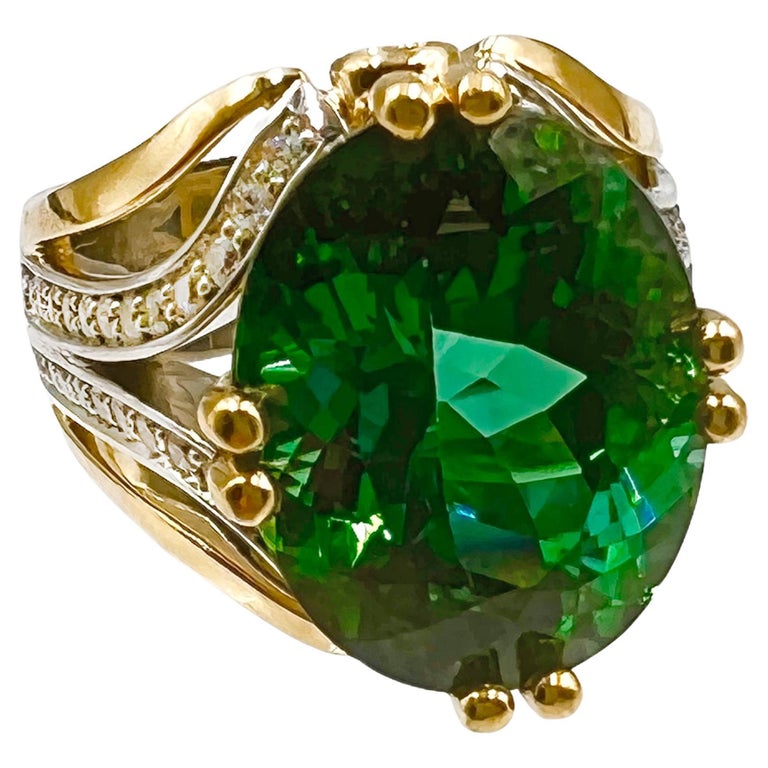 11ct Green Tourmaline Platinum 18k Gold Ring For Sale at 1stDibs