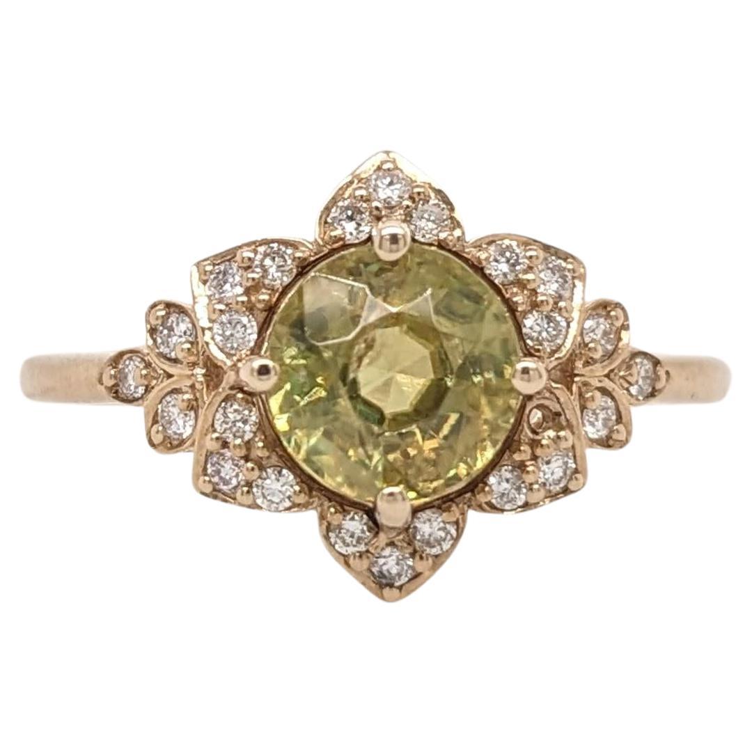 5.2ct Sphene Estate Ring w Earth Mined Diamonds in Solid 14K Gold Round ...