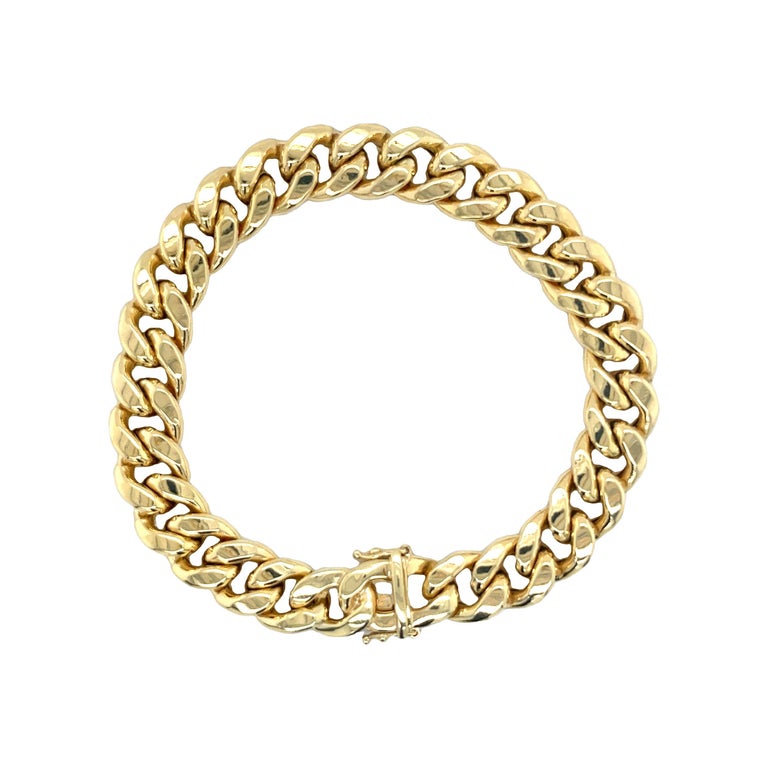 14K Yellow Gold Flat Miami Cuban Link Chain Bracelet with Box Closure ...