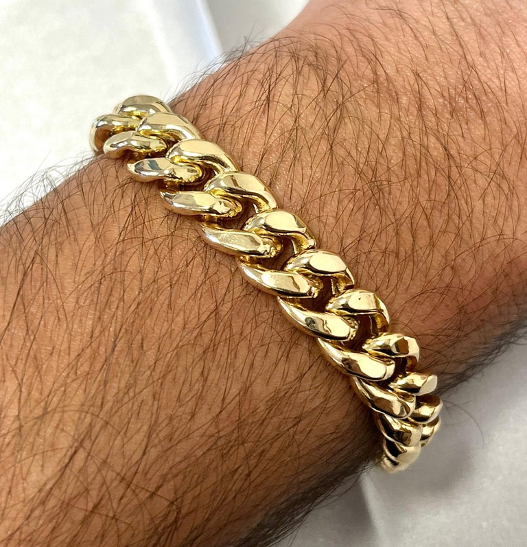 14K Yellow Gold Flat Miami Cuban Link Chain Bracelet with Box Closure ...
