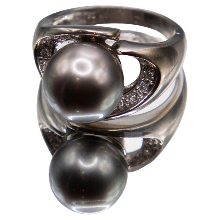 Tahitian Black South Sea Pearl Diamond Ring For Sale at 1stDibs