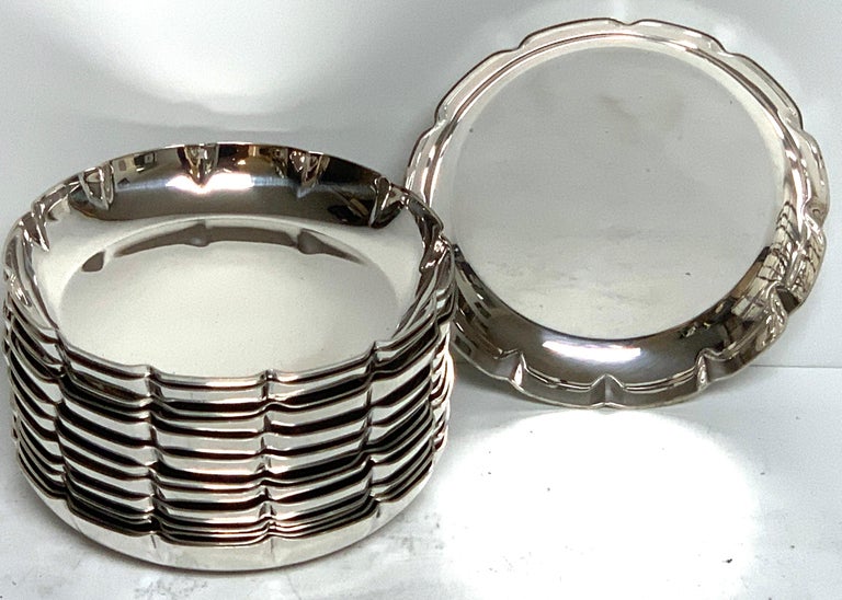 12 American Modern Sterling, Silver Coasters, Heavy at 1stDibs