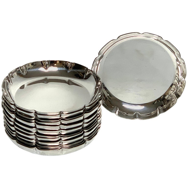 12 American Modern Sterling, Silver Coasters, Heavy at 1stDibs