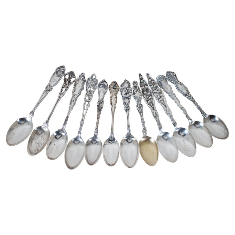 12 Antique Art Nouveau Assorted Ornate Sterling Silver 925 Spoons 258g ...